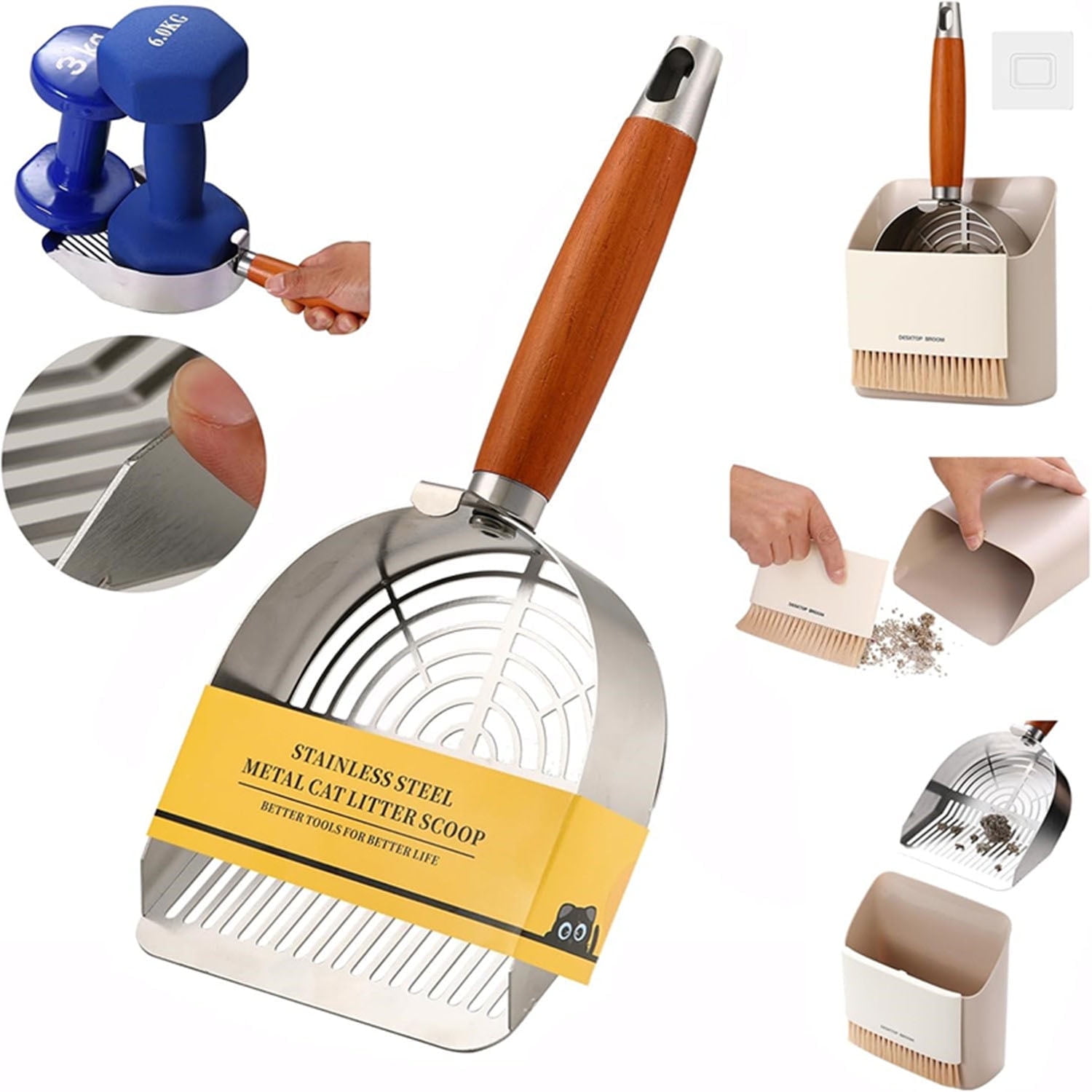 Extra-Thick Stainless Steel Cat Litter Scoop - Heavy Duty Metal Poop ...