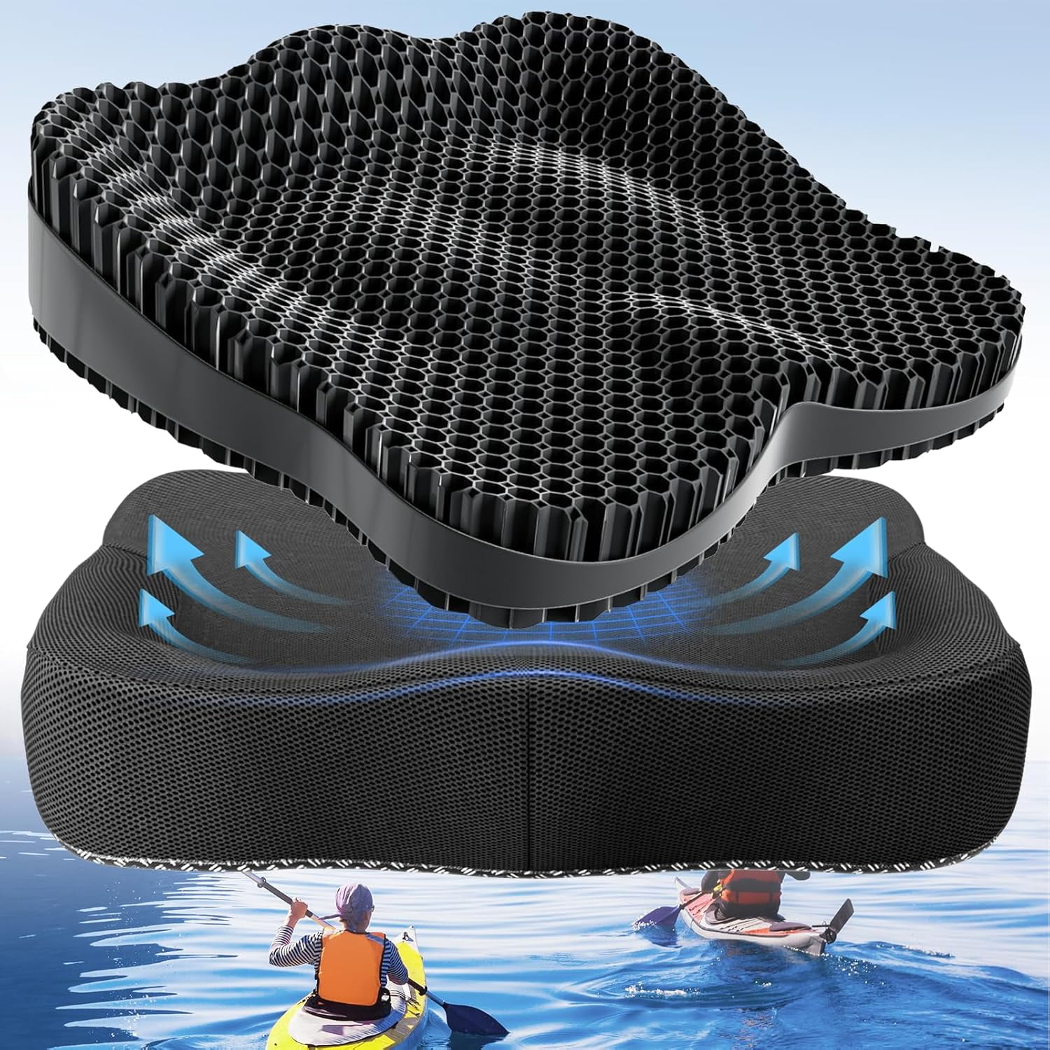 Extra Thicker Kayak Seat Cushion, Waterproof Kayak Gel Seat Cushion for ...