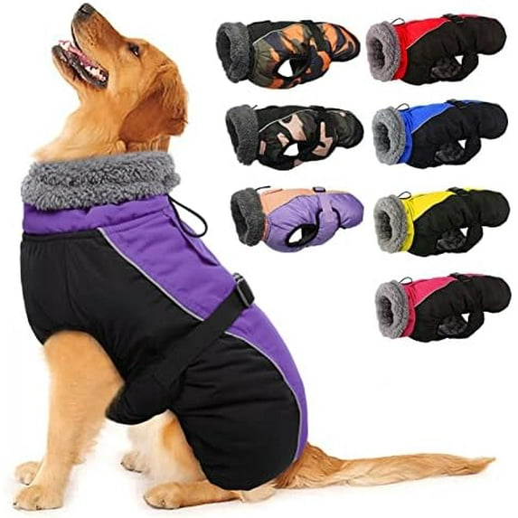 Extra Warm & Reflective Dog Jacket - Fleece Turtleneck Winter Coat ...