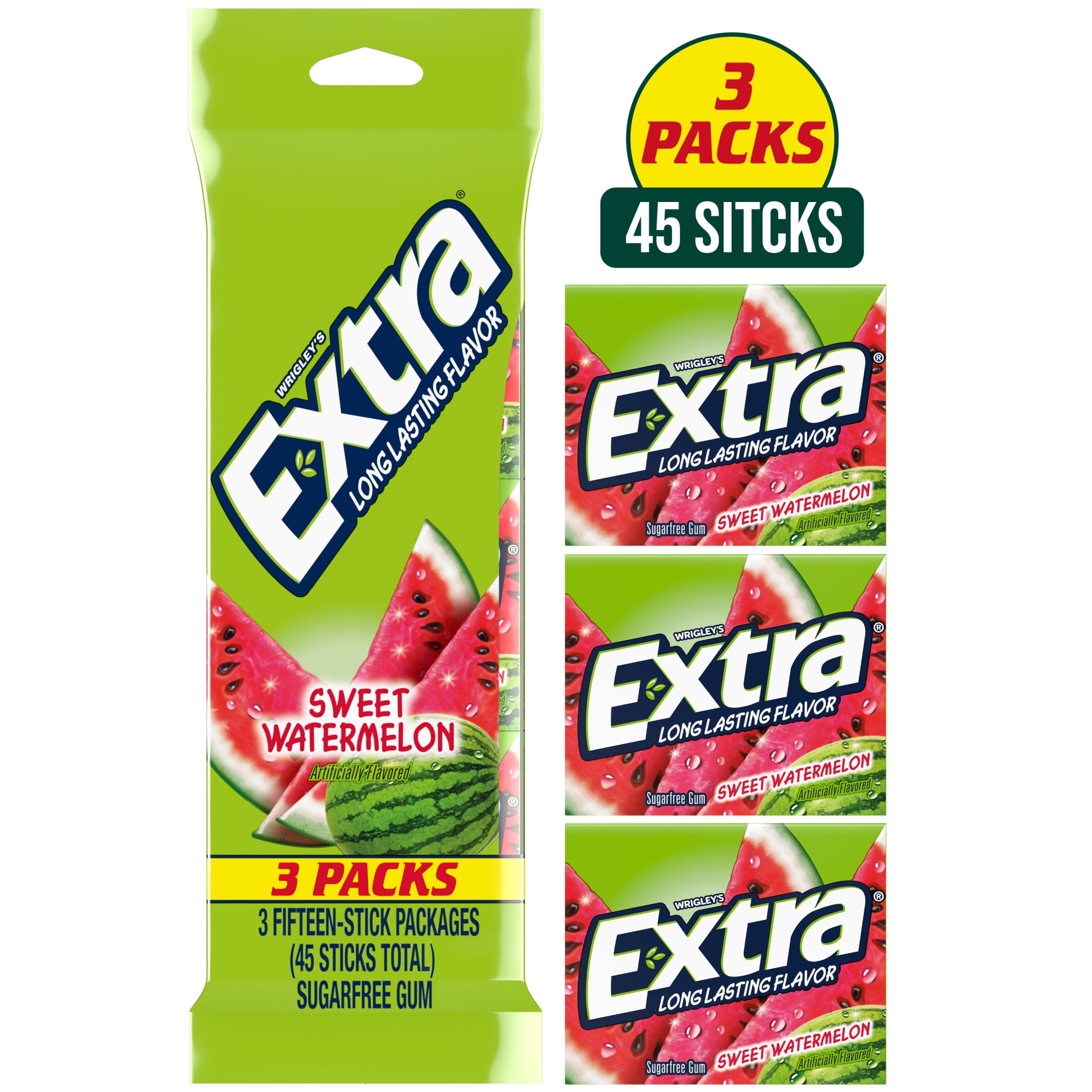 Extra Watermelon Sugar Free Chewing Gum - 15 ct 3 Pack (Pack of 6 ...