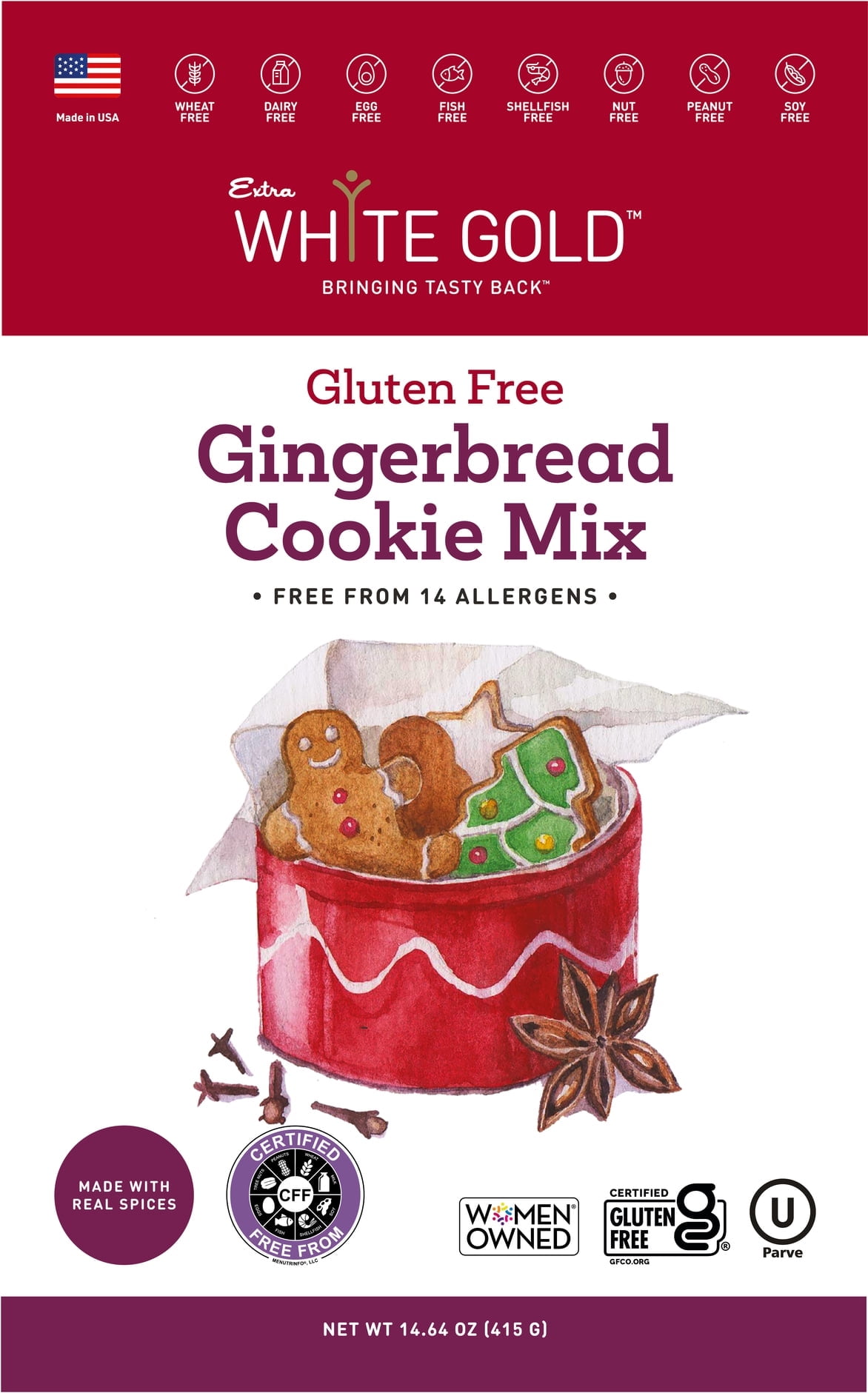 Extra White Gold Gluten Free Gingerbread Cookie Mix for Baking, Plant ...