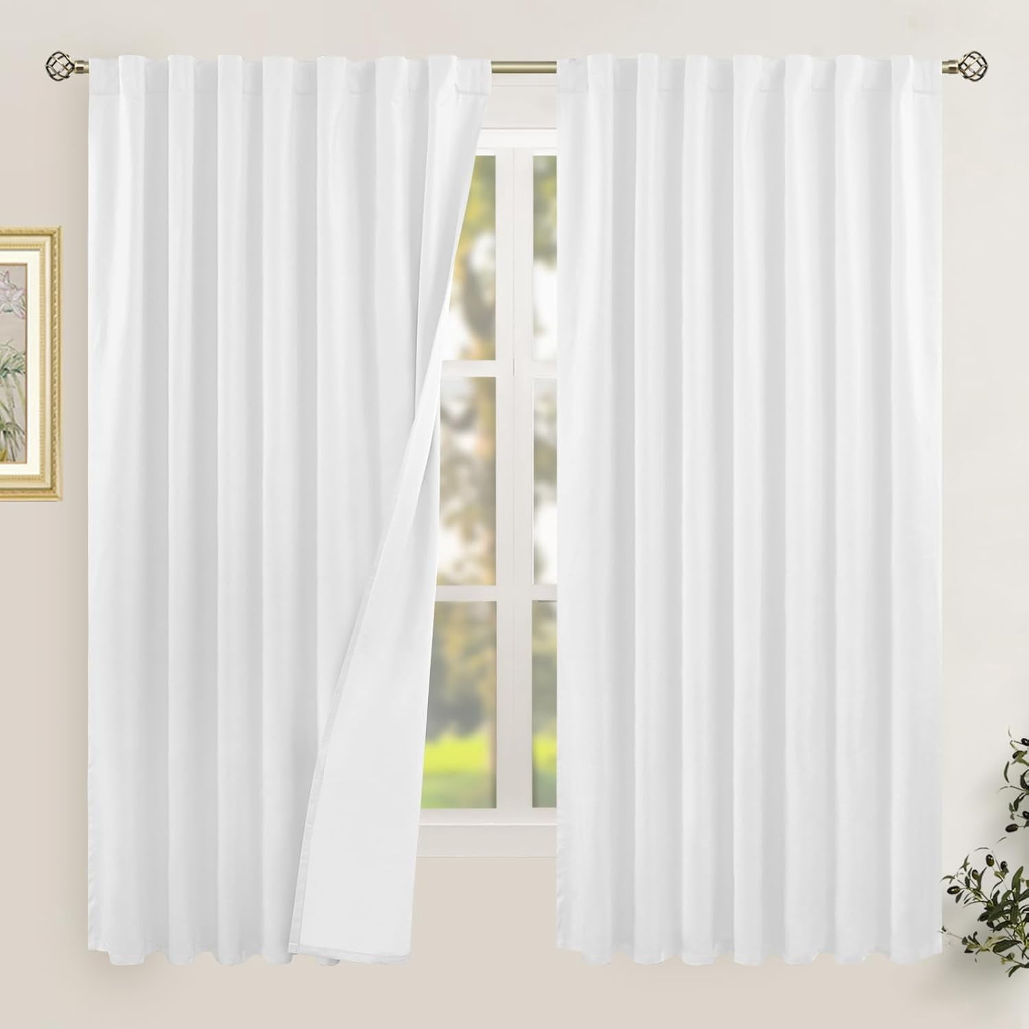 Extra Wide 100% White Blackout Linen Curtains 63 Inch Length, Linen ...