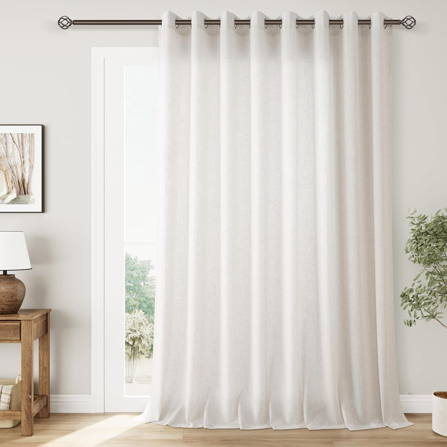 Extra Wide 100 x 90 inch Linen Curtains for Living Room Divider Light ...