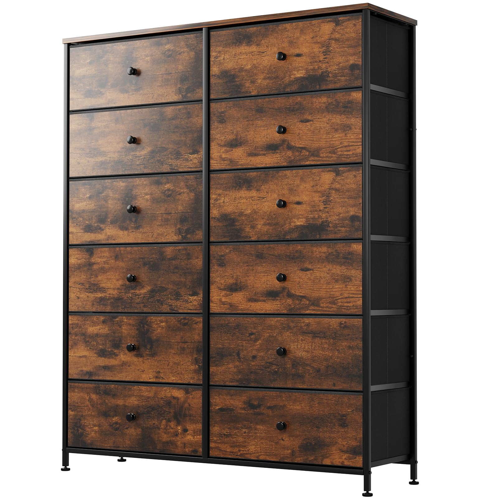 Extra Wide 12-Drawer Fabric Storage Unit, 6-Tier Dresser with Wooden ...