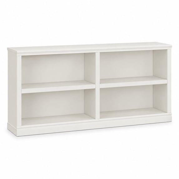 Extra Wide 64-Inch White Bookshelf, 2-Shelf 4-Cube Storage Organizer ...