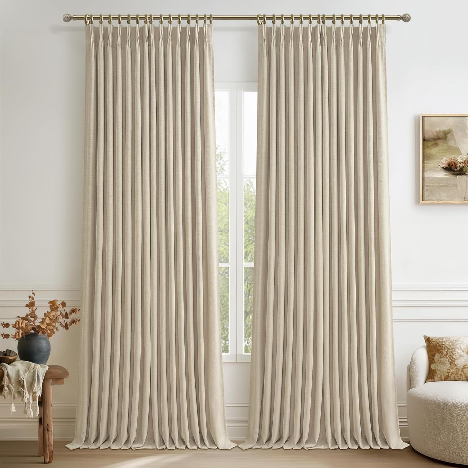 Extra Wide 70 Inch Natural Linen Double Layer Curtains 96 Inches Long ...
