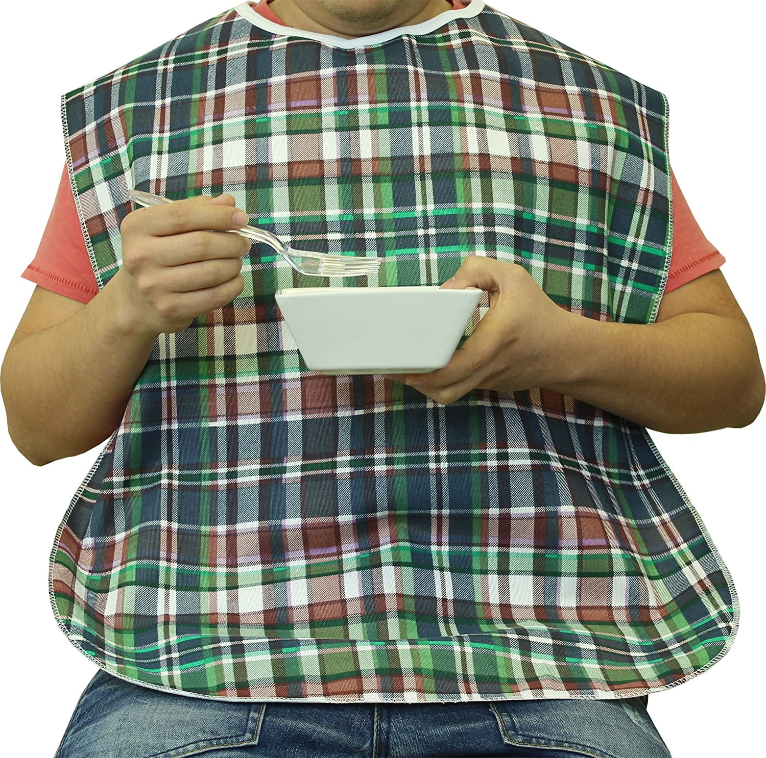 Extra Wide Adult Bib with Waterproof Vinyl Backing and Snap Closure ...