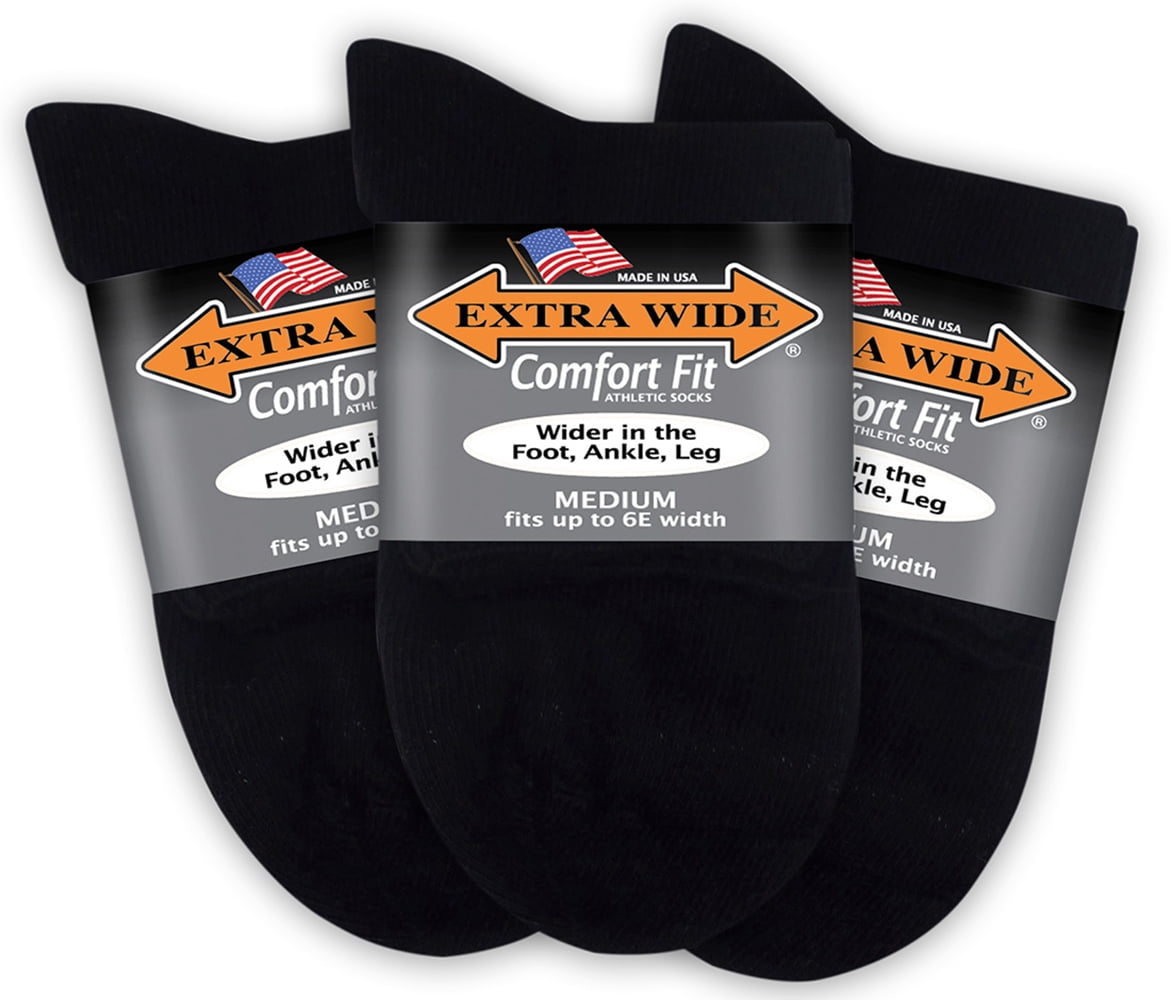 Extra Wide Athletic Quarter Sock (3 Pairs) for Men and Women, Made in ...