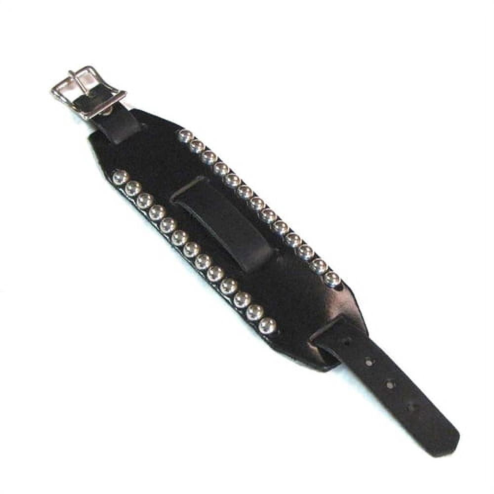 Extra-Wide Black Leather Watch Band w/ Studded Design - Walmart.com