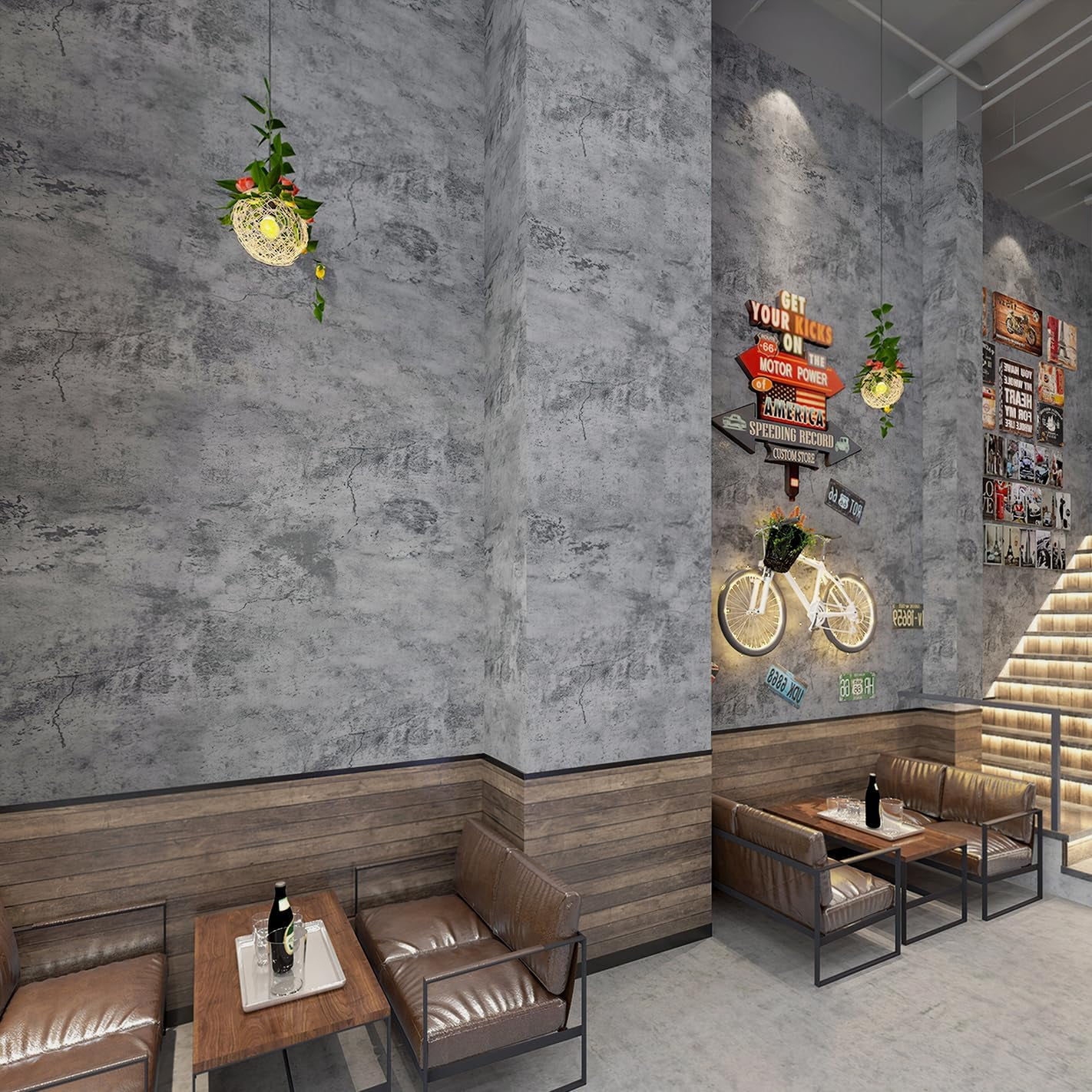 Extra Wide Blue Concrete Textured Wallpaper Peel and Stick Dark Matte ...