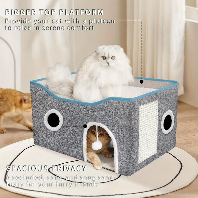 Extra-Wide Cat House for Indoor Cats - Large Cat Cave for Pet Cat House ...