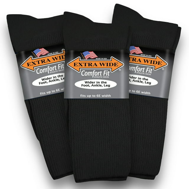 Extra Wide Comfort Fit Non-Binding Athletic Crew Socks for Adults ...