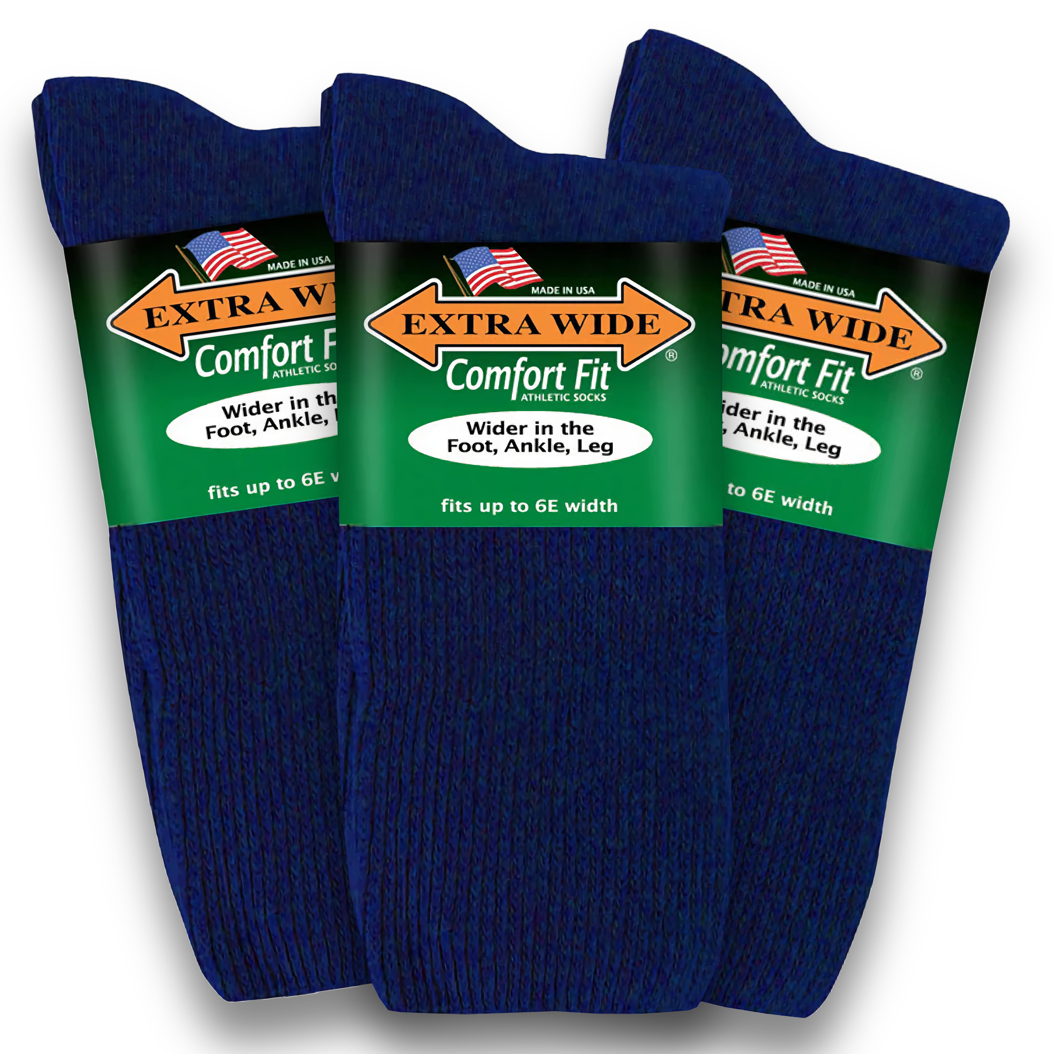 Extra Wide Comfort Fit Athletic Crew (Mid-Calf) Navy Socks (3 Pairs ...