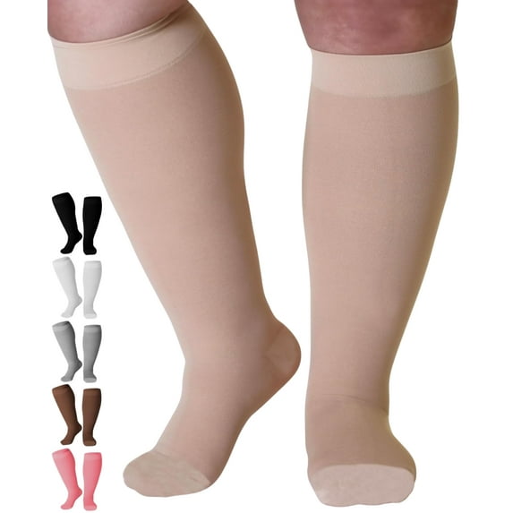 Extra Wide Compression Socks for Women and Men 20-30 mmHg - Beige, 4XL ...
