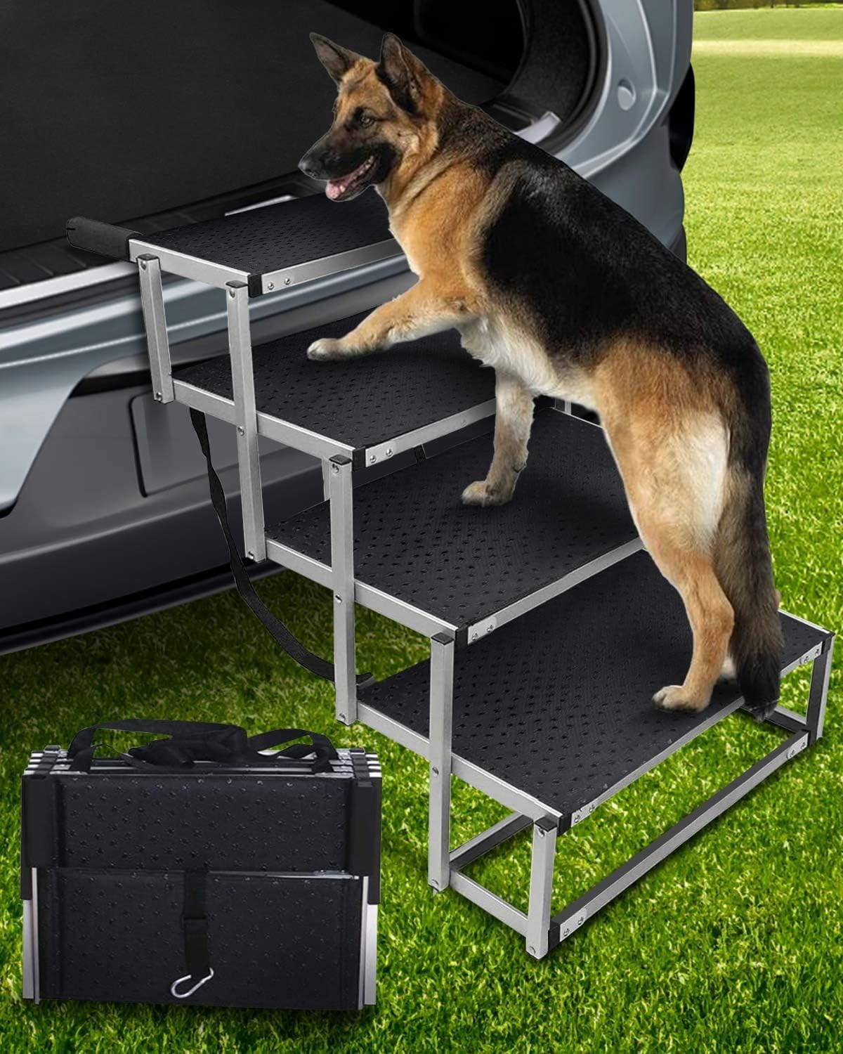 Extra Wide Dog Car Ramp for Large Dogs, 4 Steps Portable Large Dog ...