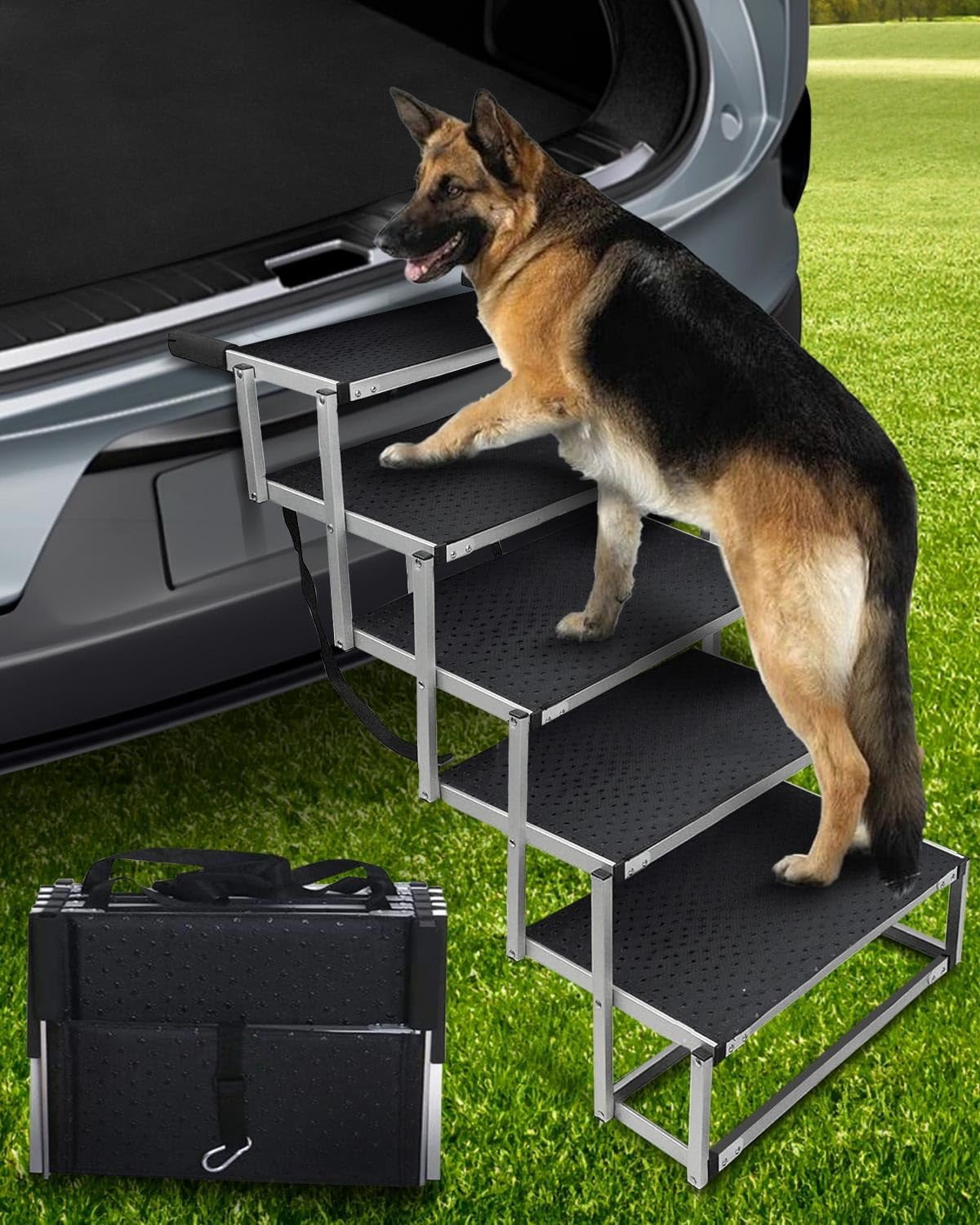 Extra Wide Dog Car Ramp for Large Dogs, 5 Steps Portable Large Dog ...
