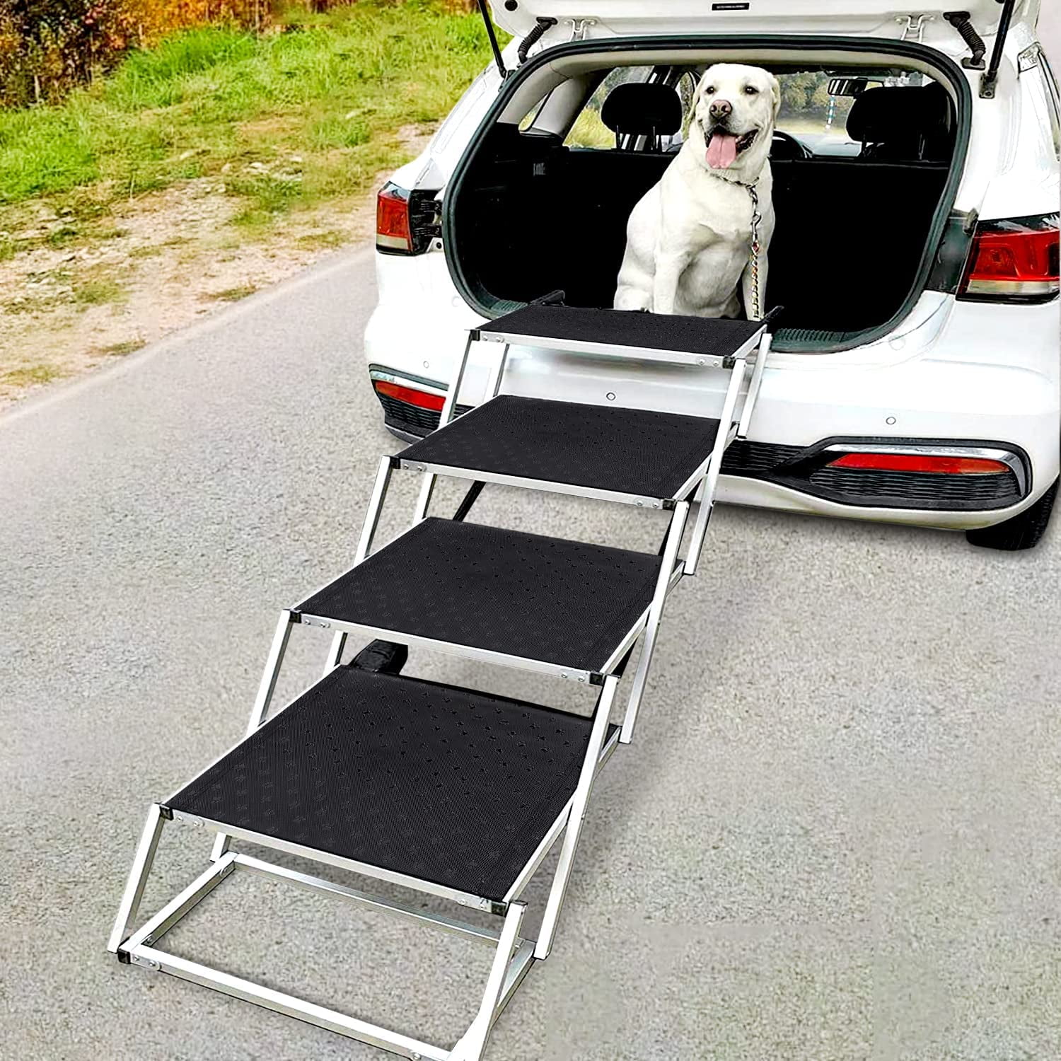 Extra Wide Dog Car Stairs for Large Dogs, Foldable Pet Steps Aluminum ...