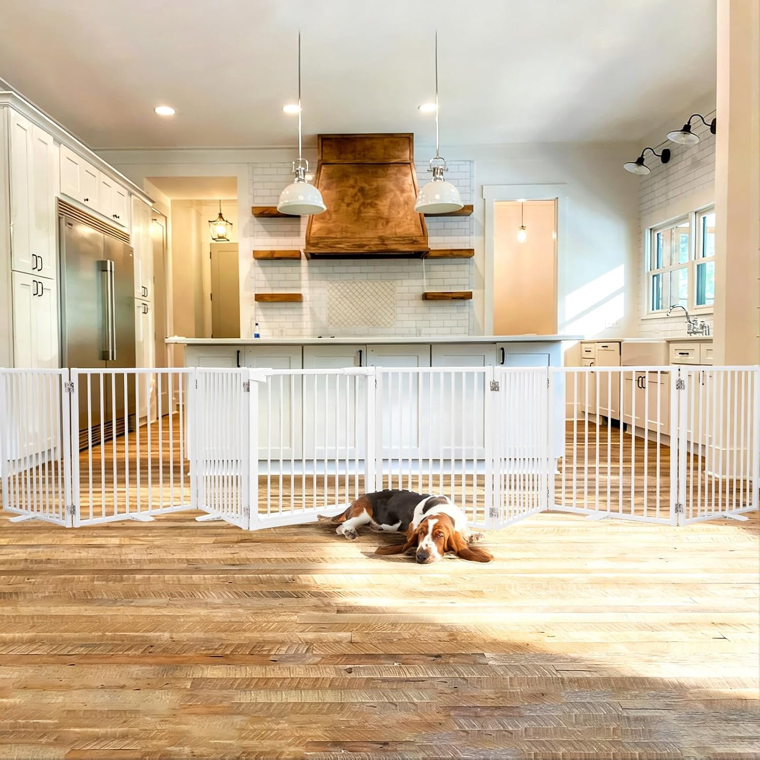 Extra Wide Dog Gate, Standing Dog Fence with Door, Up to Wide Pet Gate ...
