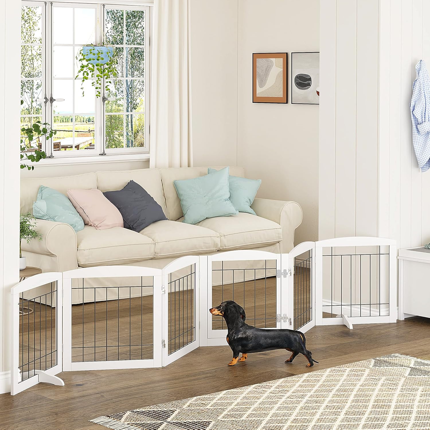 Extra Wide Dog Gates with Walk Through Door, Wooden Freestanding Pet ...