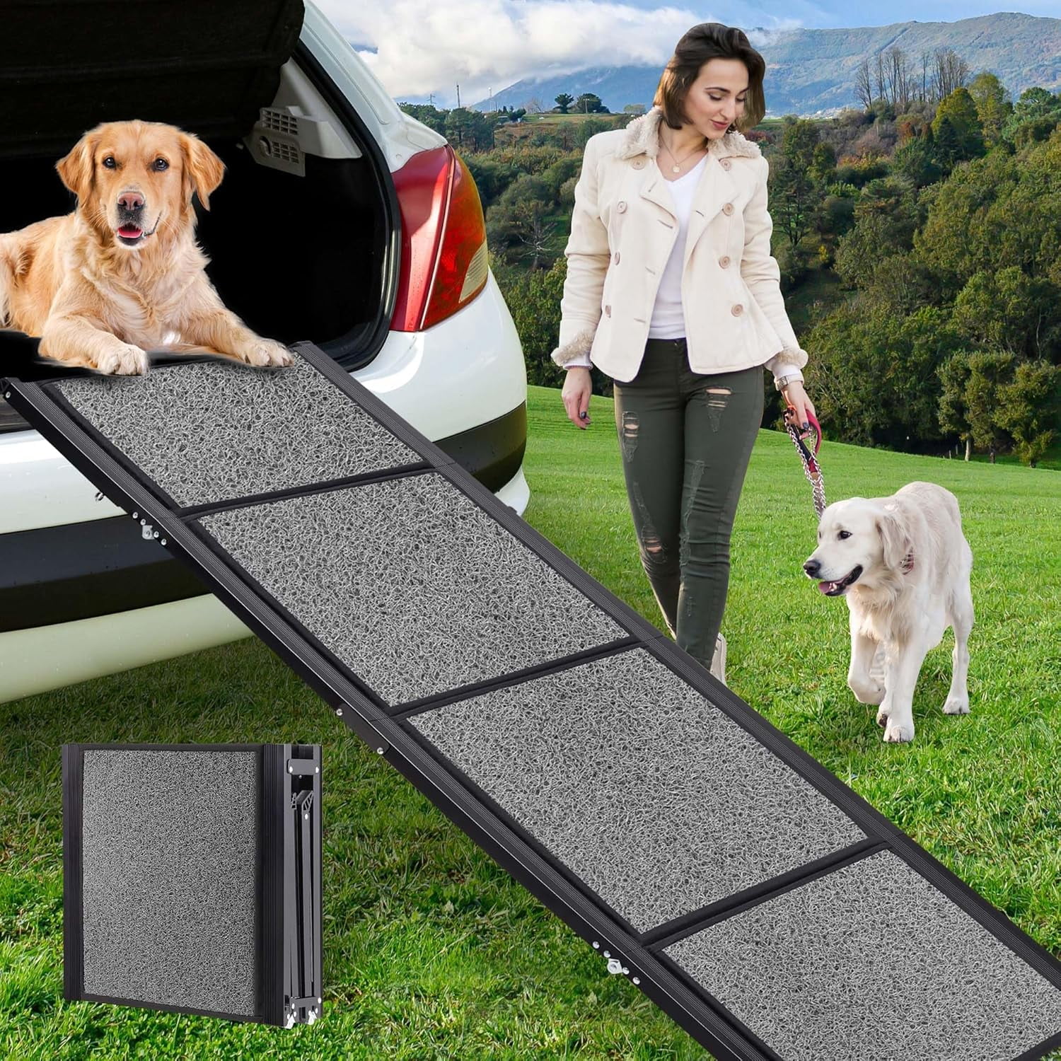 Extra Wide Dog Ramp for Car - 250LBS Capality, 67''L x 20''W Pet Ramp, Portable Car Ramp for ...