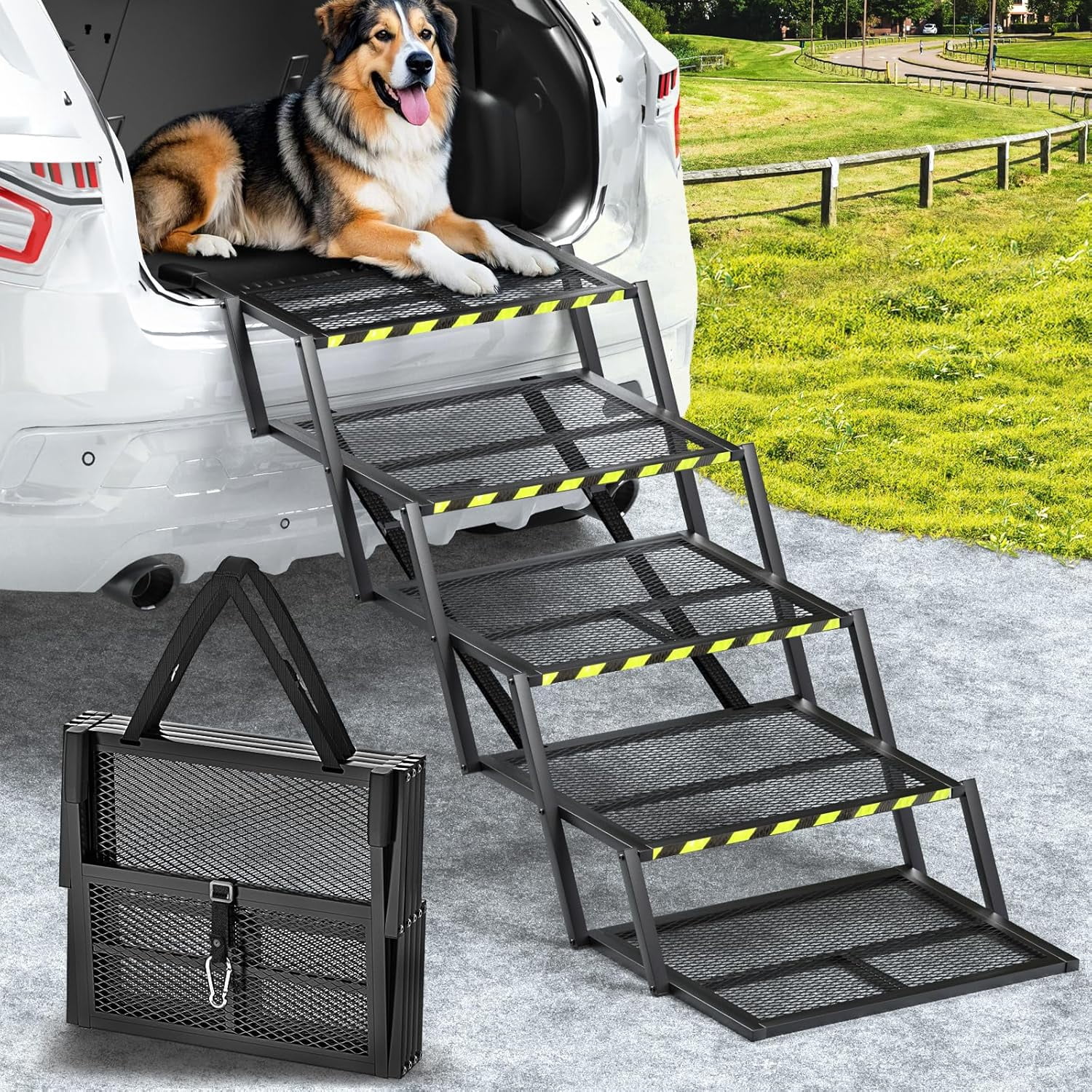 Extra Wide Dog Stairs for Car, Foldable Dog Ramps for Car with Non Slip ...