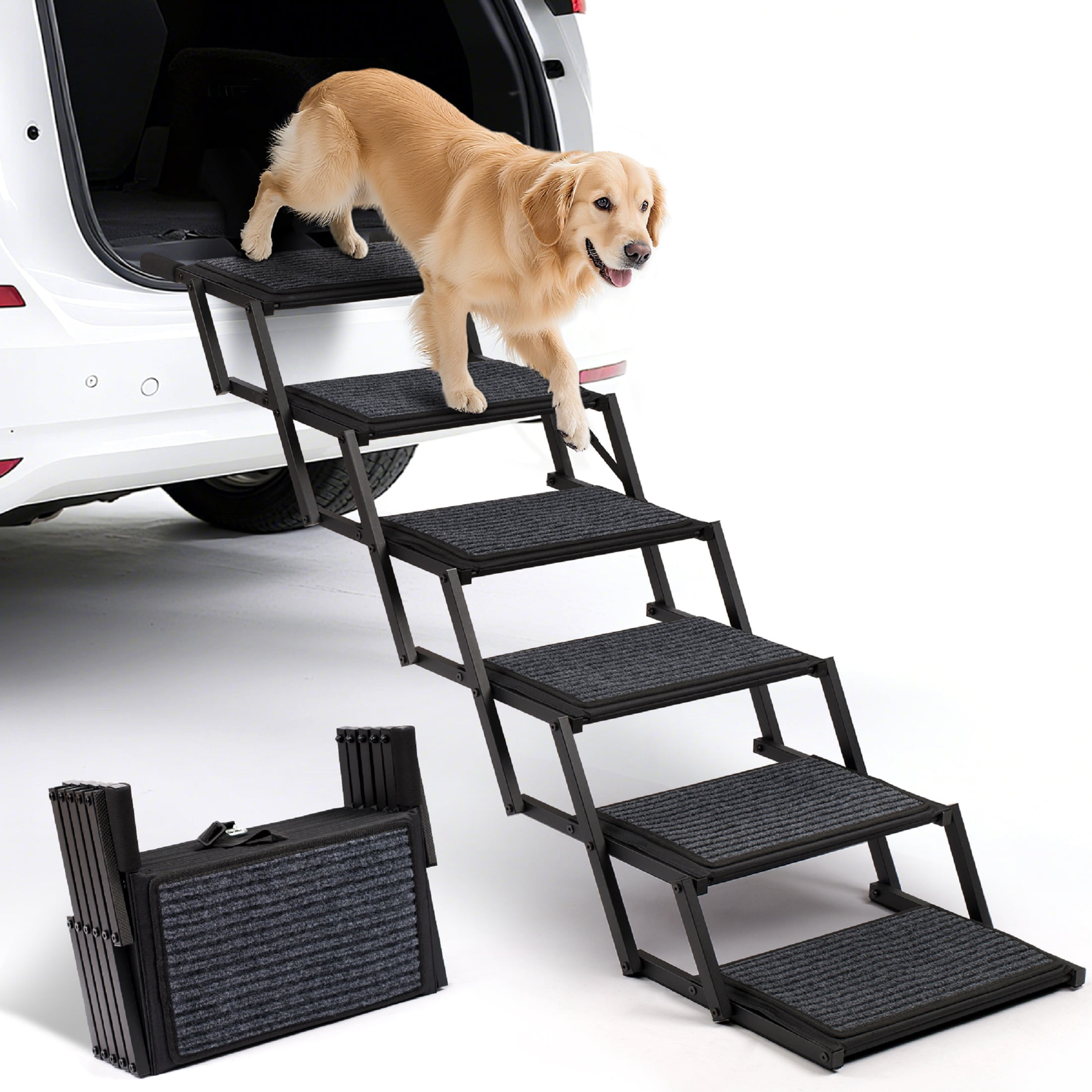 Extra Wide Dog Steps for Car, Truck and SUV - Foldable Pet Stairs for ...