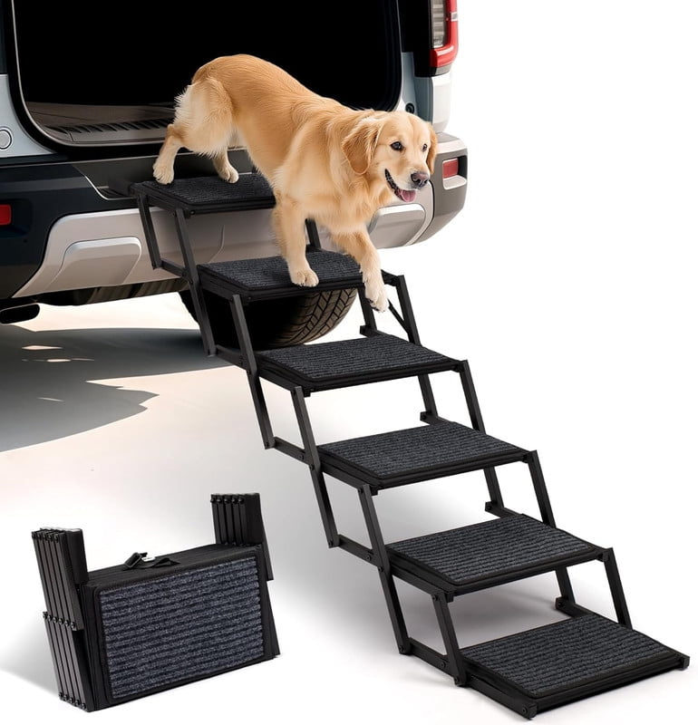 Extra Wide Dog Steps Foldable Pet Stairs for Large Dogs with Non-Slip ...