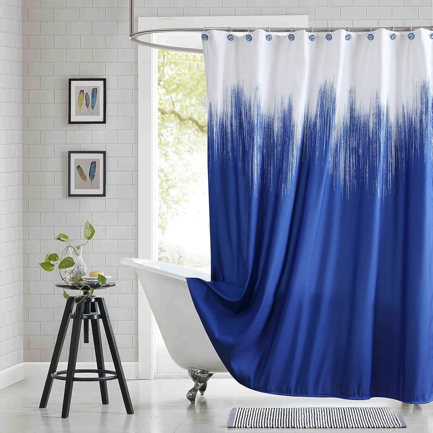 Extra Wide Fabric Shower Curtain, Blue Ombre Waterproof Around Shower ...