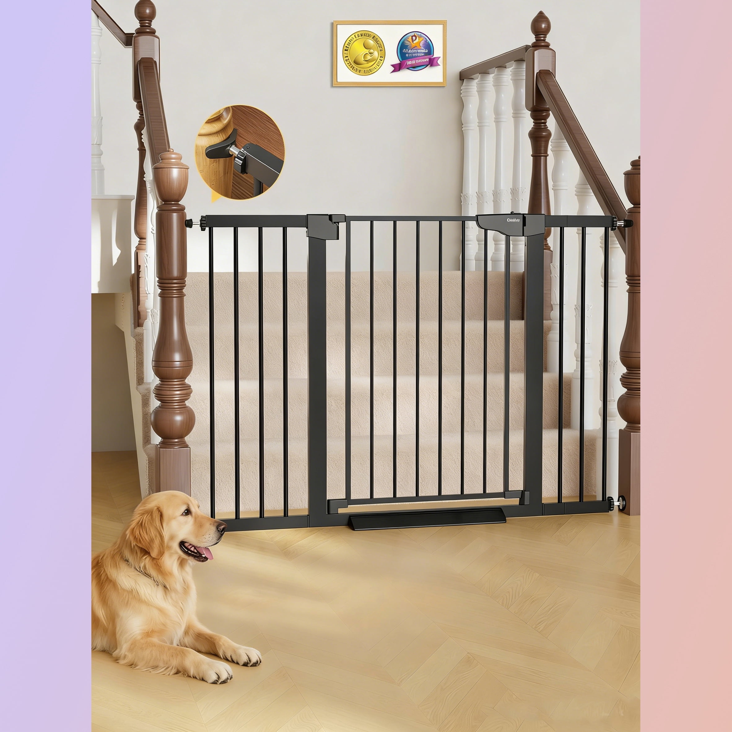 Extra Wide Gate for Stairs, Pressure-Mounted for Doorways & Hallways ...