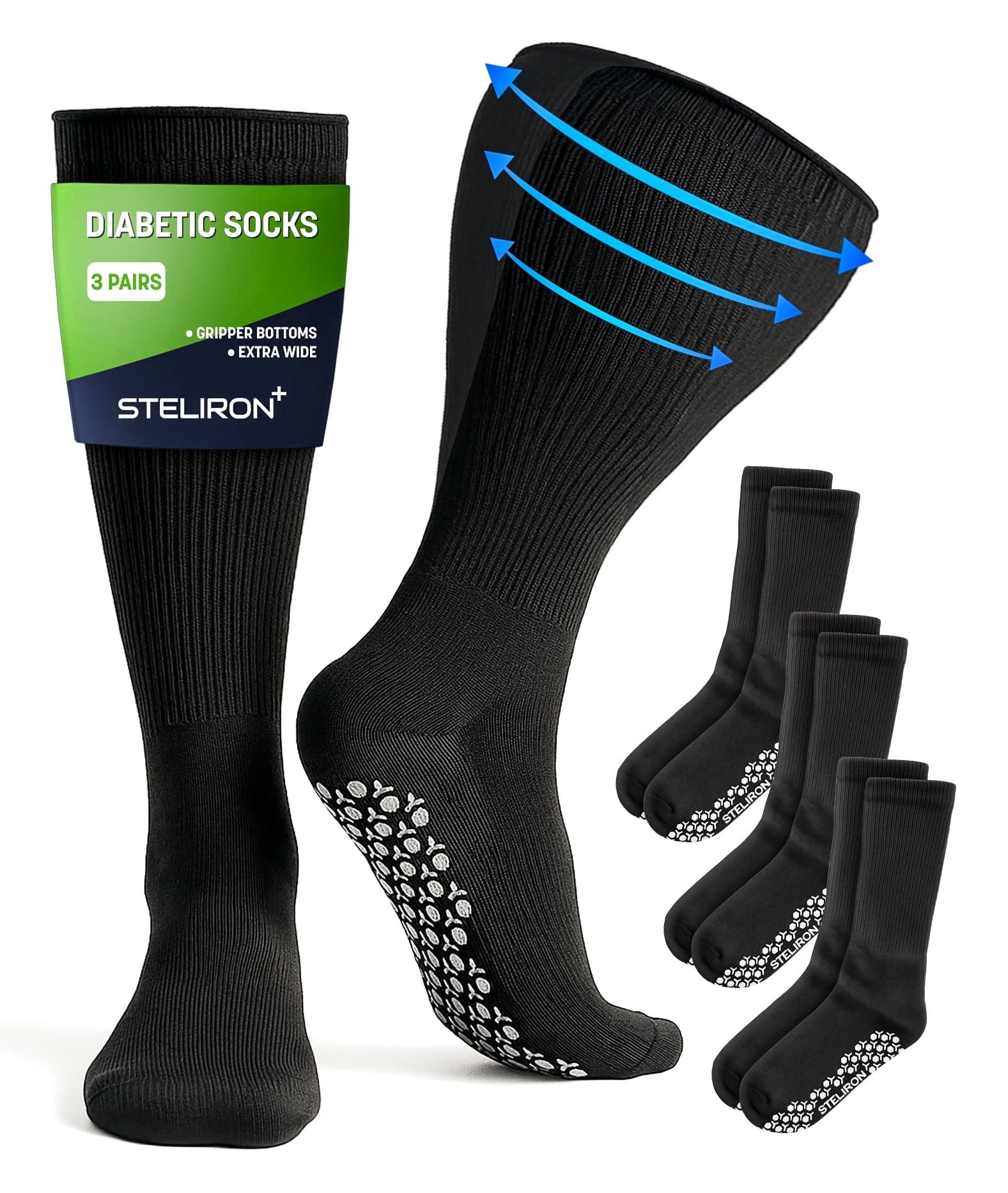 Steliron Extra Wide Grip Socks for Swollen Feet, Non-Slip Diabetic ...