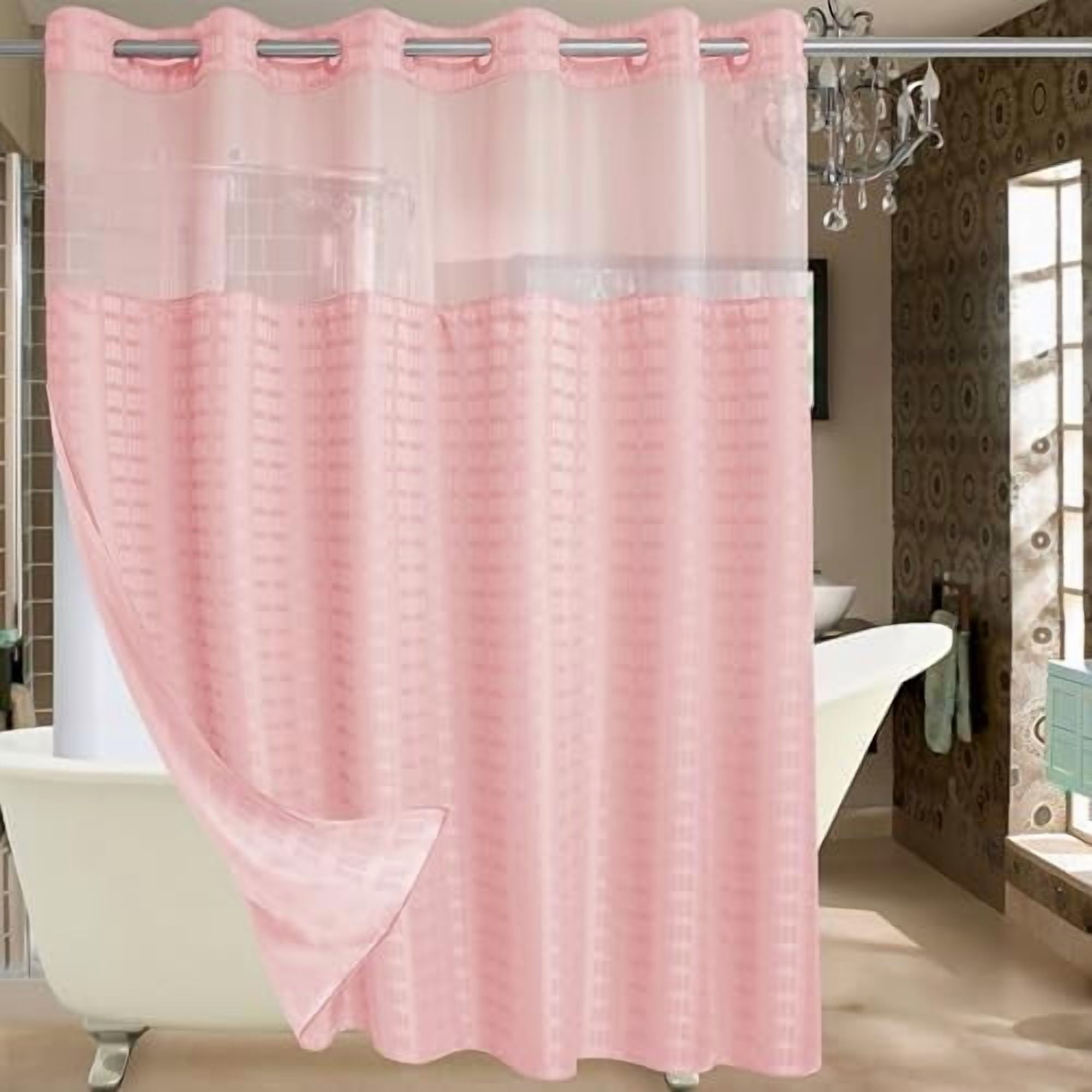 Extra Wide No Hook Shower Curtain with Snap in Liner Set, 108" x 74 ...