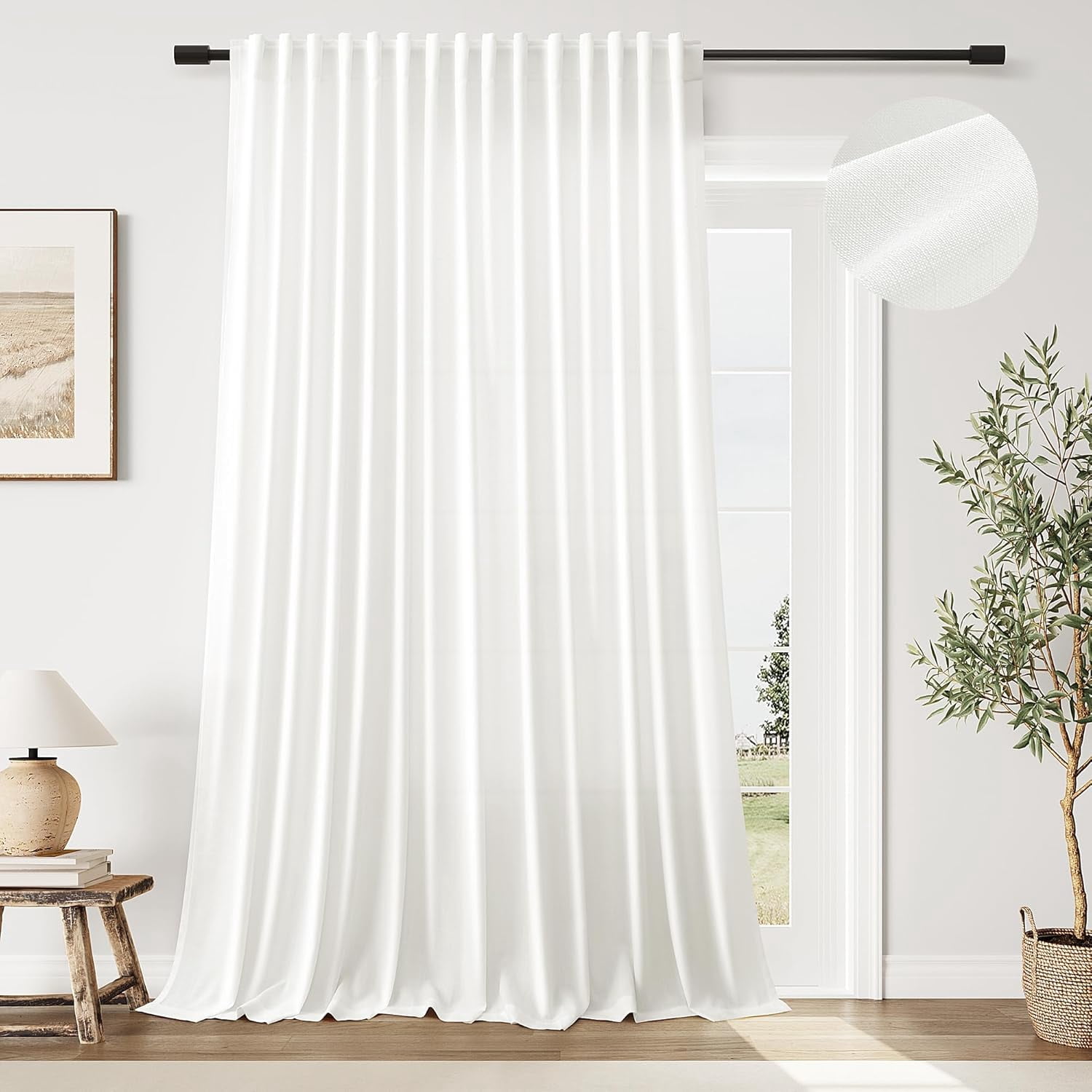 Extra Wide Ivory White Linen Curtains for Sliding Door 100" Wide, Semi ...