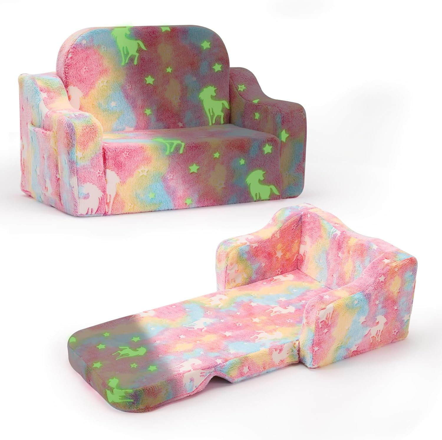 Extra Wide Kids Couch, Toddler Couch Fold Out, Convertible to Comfy ...