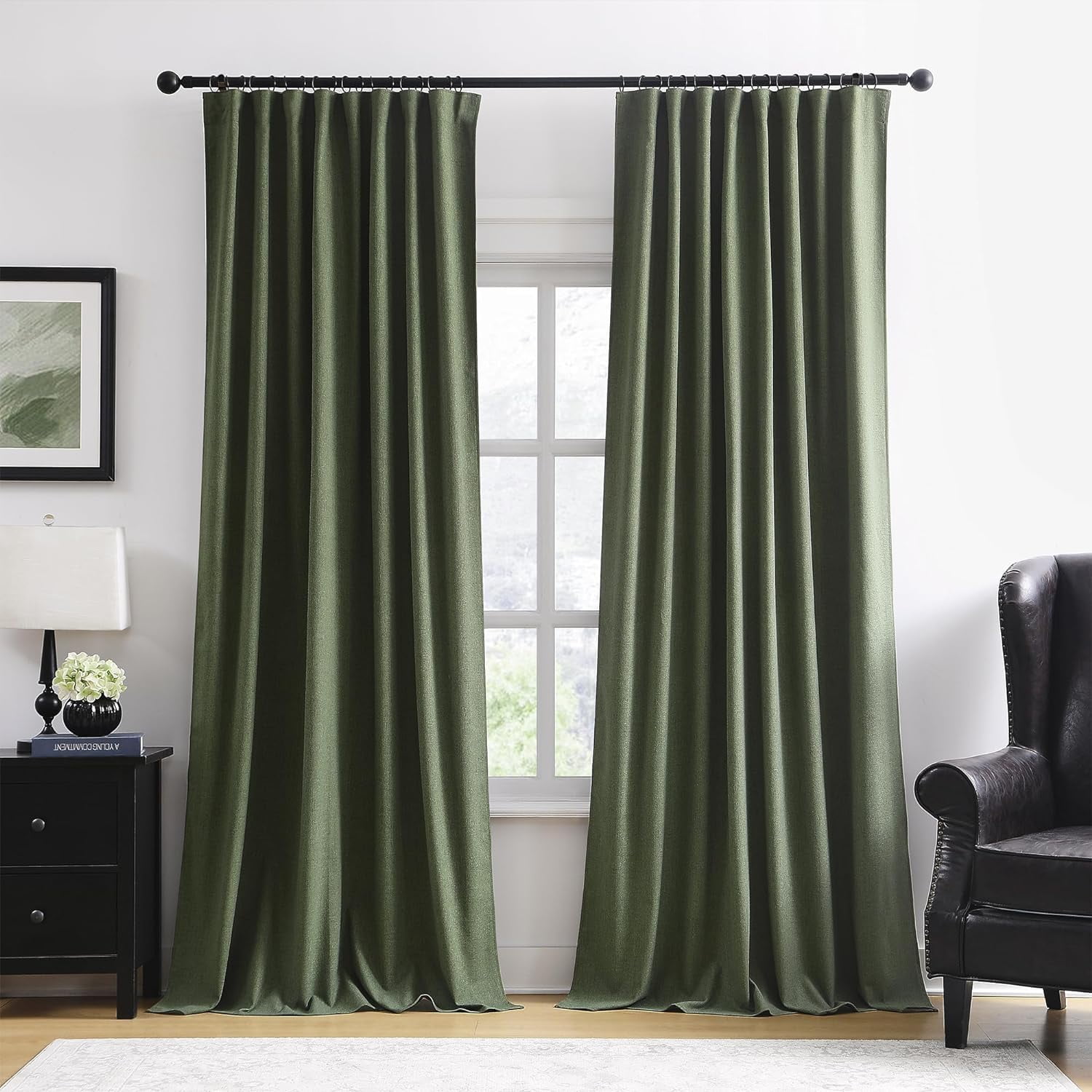 Extra Wide Linen Blackout Curtains & Drapes with Hooks 70 in Width for ...