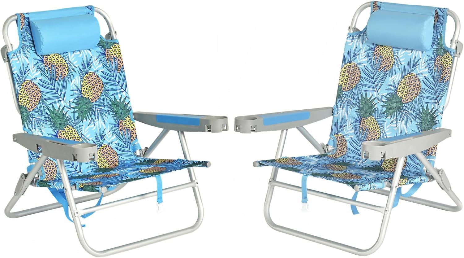 Extra Wide Low Beach Chair 2 Pack 5 Position Lay, XL Oversized Portable ...
