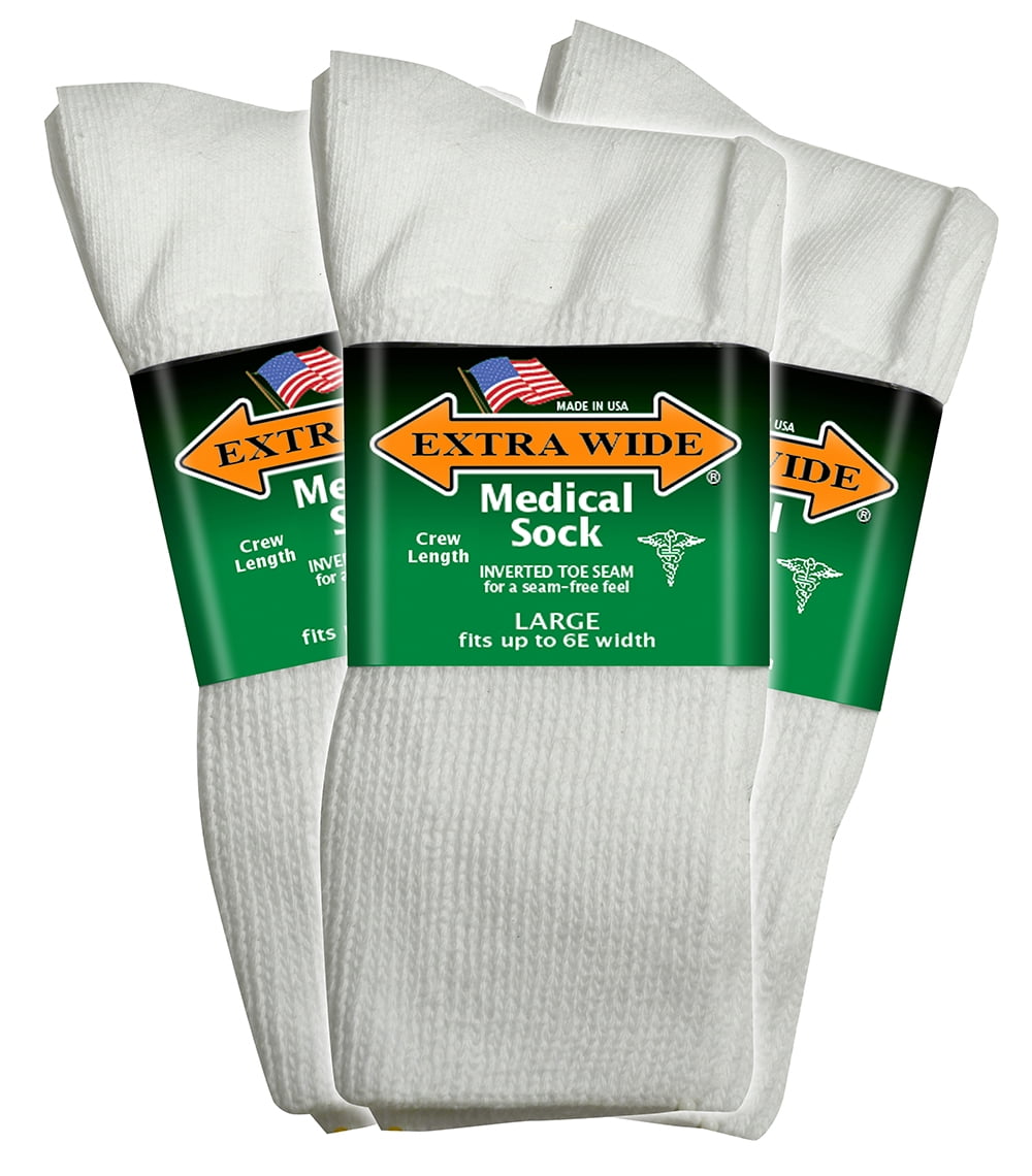 Extra Wide Medical Crew Socks (3 Pairs) for Men and Women, Non-Binding ...