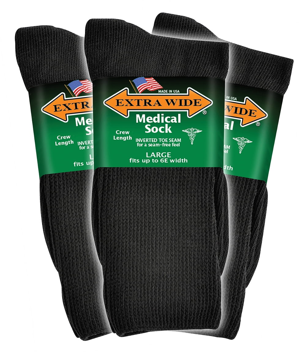 Extra Wide Medical Crew Socks for Men and Women, Diabetic Friendly, 3 ...