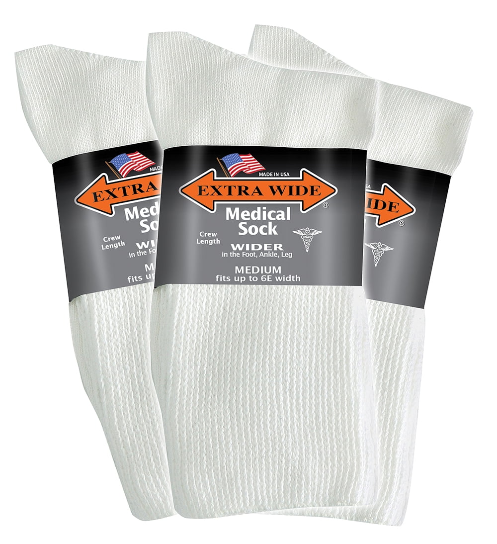 Extra Wide Diabetic Medical Crew Socks (3 Pairs), Unisex, Made in USA ...
