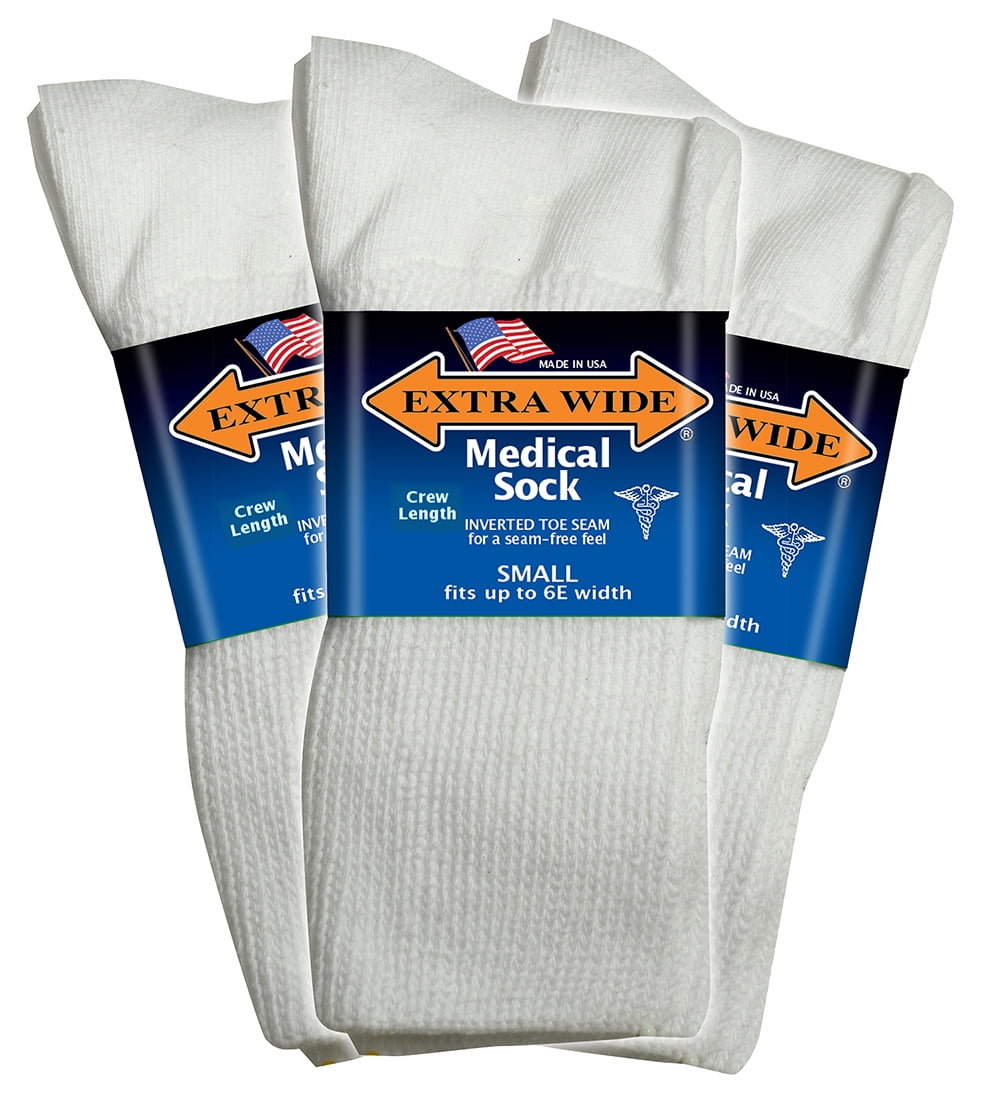 Extra Wide Medical Crew Socks (3 Pairs) for Men and Women, Non-Binding ...