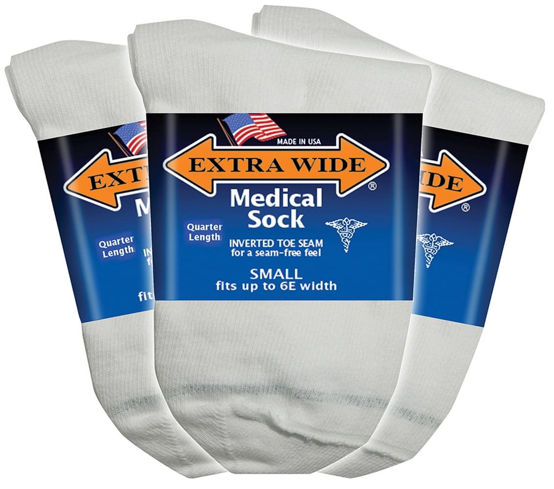 Extra Wide Medical Quarter (Diabetic) White Socks (3 Pairs) for Men and ...