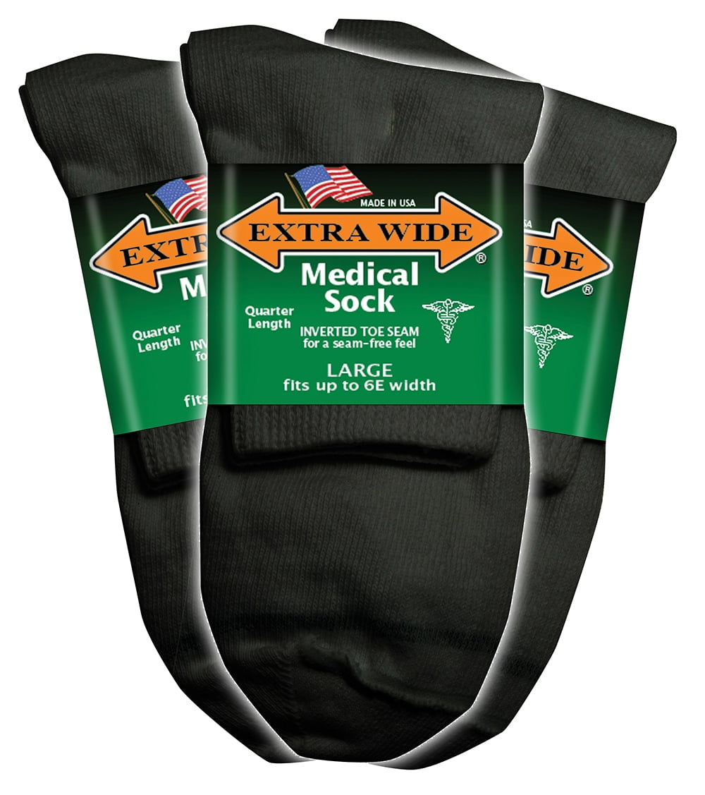 Extra Wide Non-Binding Diabetic Medical Quarter Socks (3 Pairs) for Men ...