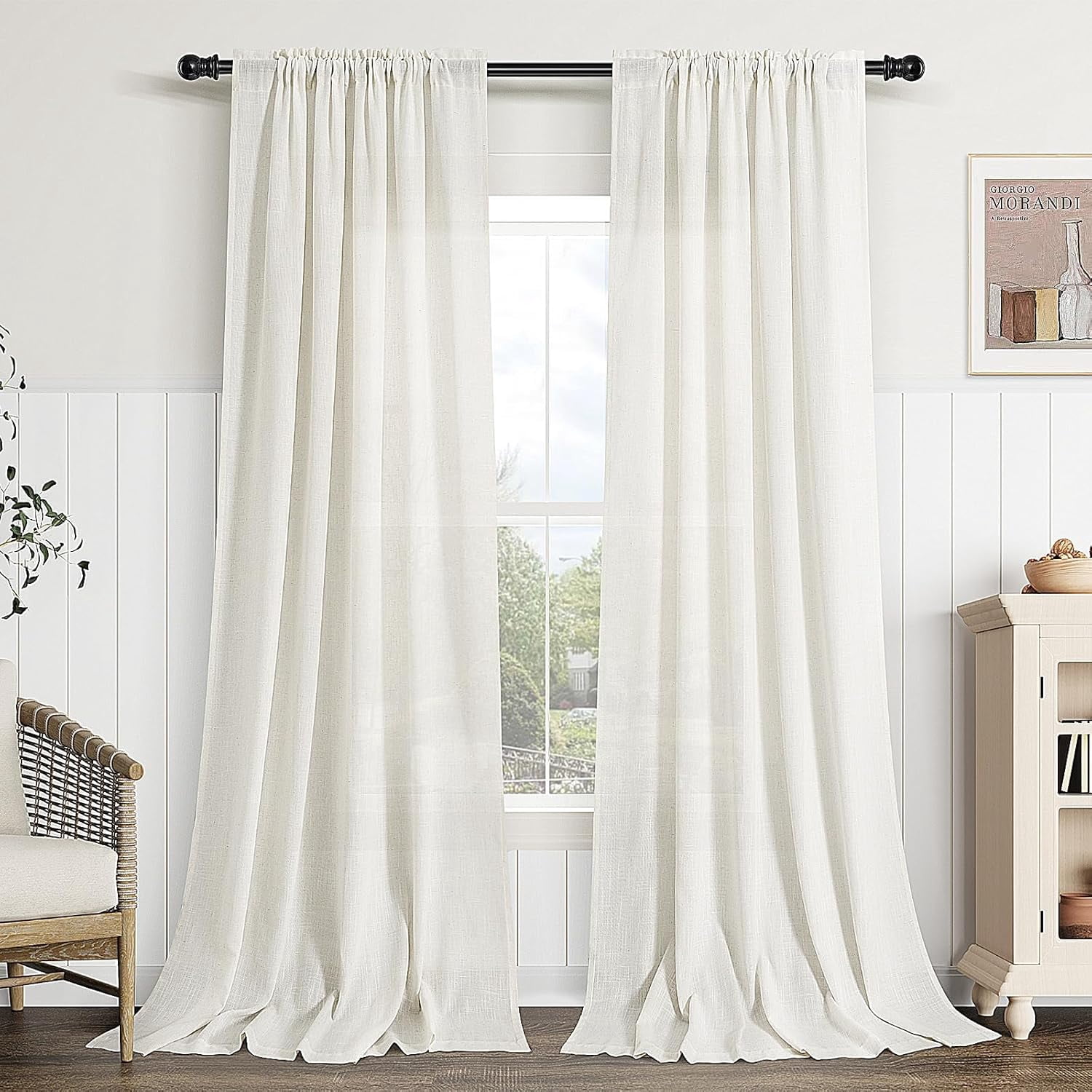 Extra Wide Natural Linen Semi-Sheer Curtains 70" Wide, Boho Light ...