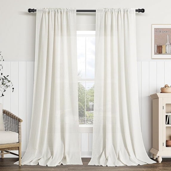 Extra Wide Natural Linen Semi-Sheer Curtains 70" Wide, Boho Light ...