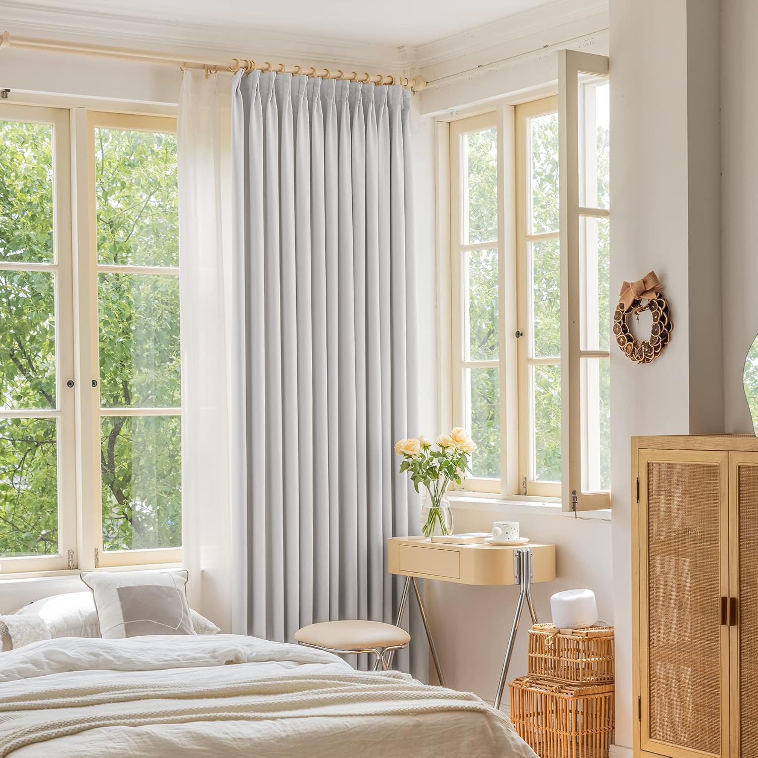 Extra Wide Pinch Pleat Curtain with Tieback for Patio Door, Room ...