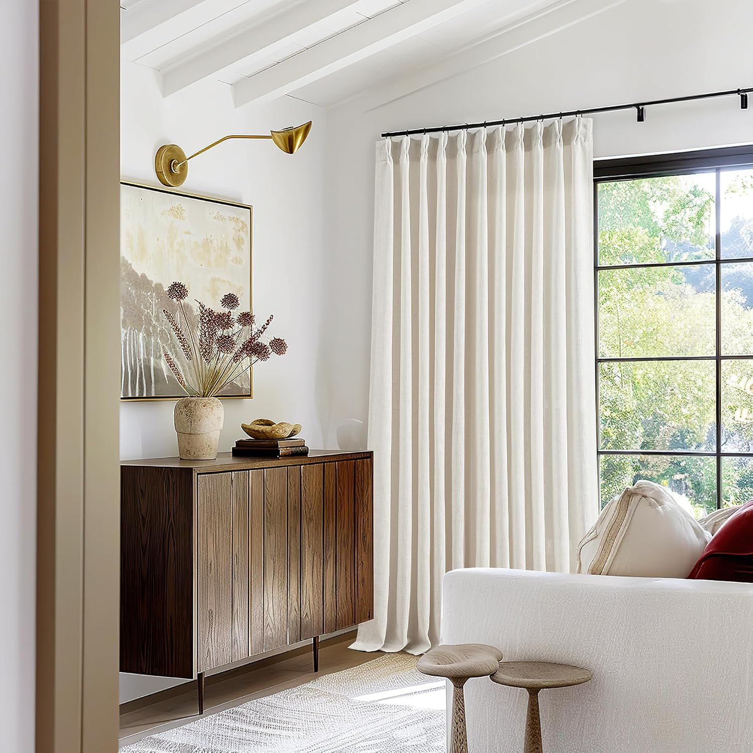 Extra Wide Pinch Pleat Linen Curtains 120 Inches Long for Living Room ...