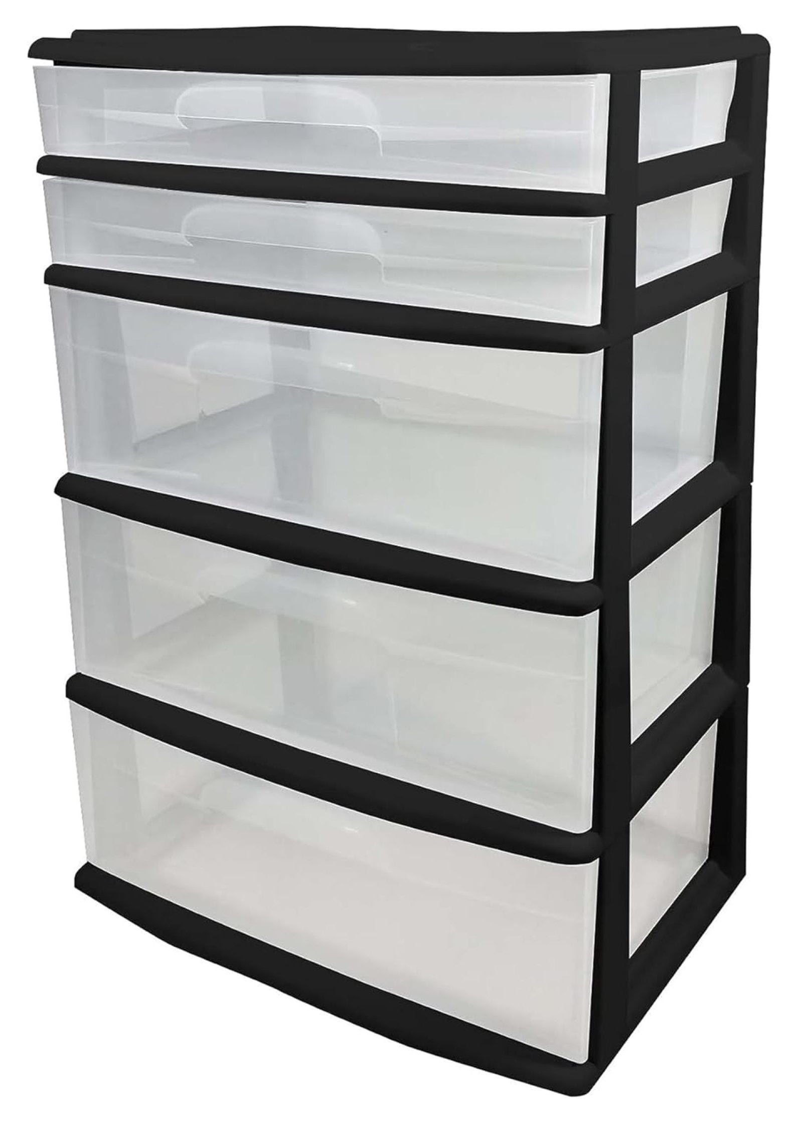 Extra-Wide Plastic Storage and Organizer Tower with 5 Clear Drawers for ...