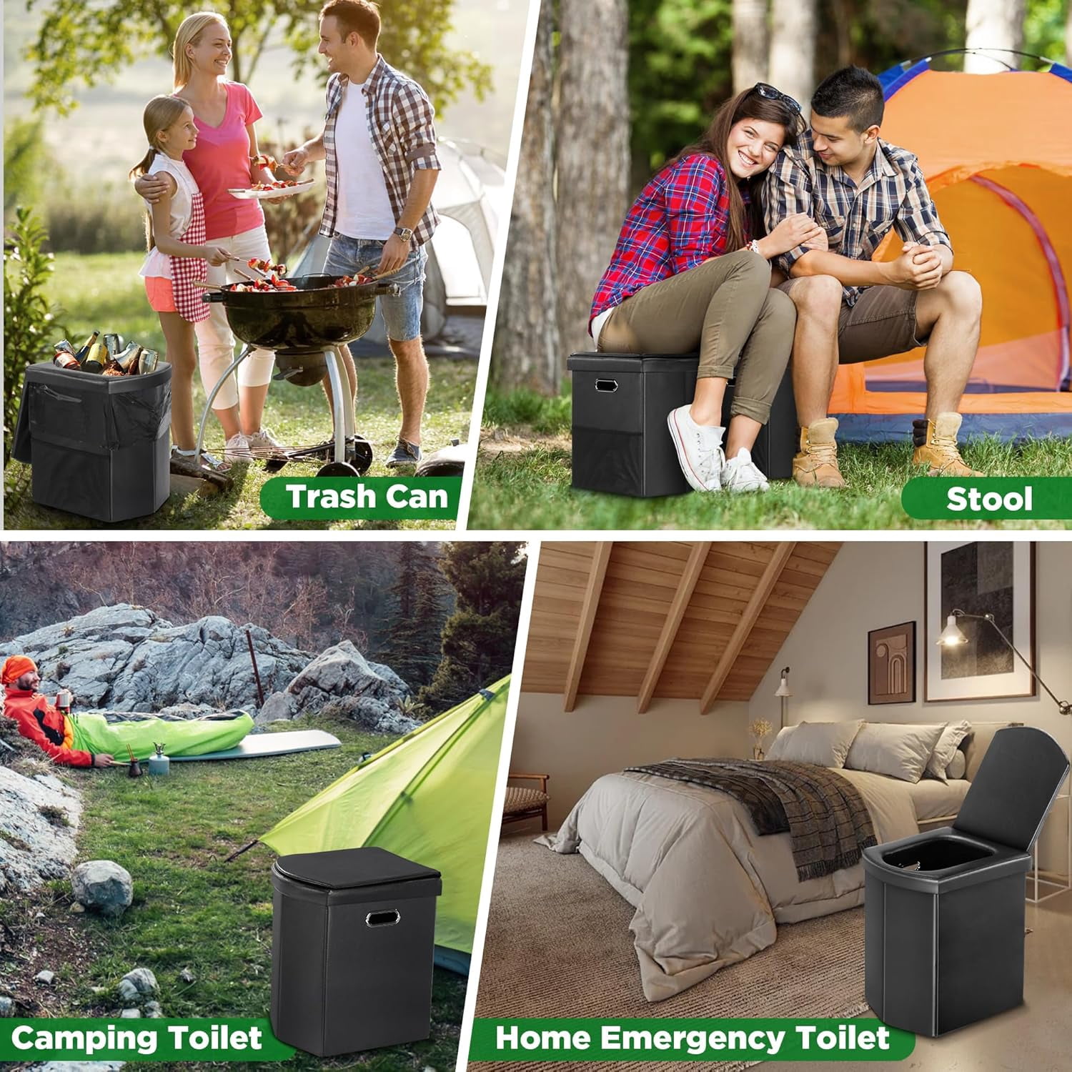 Extra-Wide Portable Toilet for Adults – Foldable with Leather Seat ...