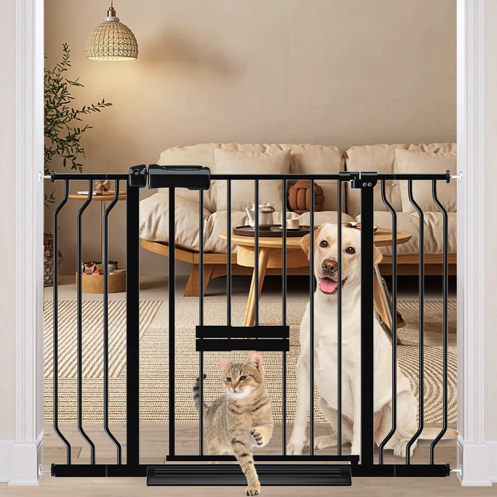 Extra Wide Pressure Mount Metal Baby Gate with Cat Door, 21.93-43.3 ...