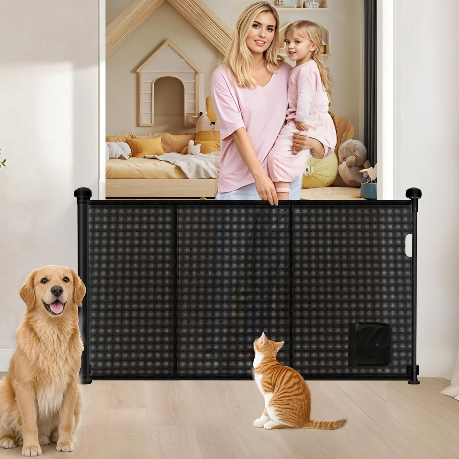 Extra Wide Retractable Mesh Gate Up To 71" Wide & 34" Tall, Indoor ...