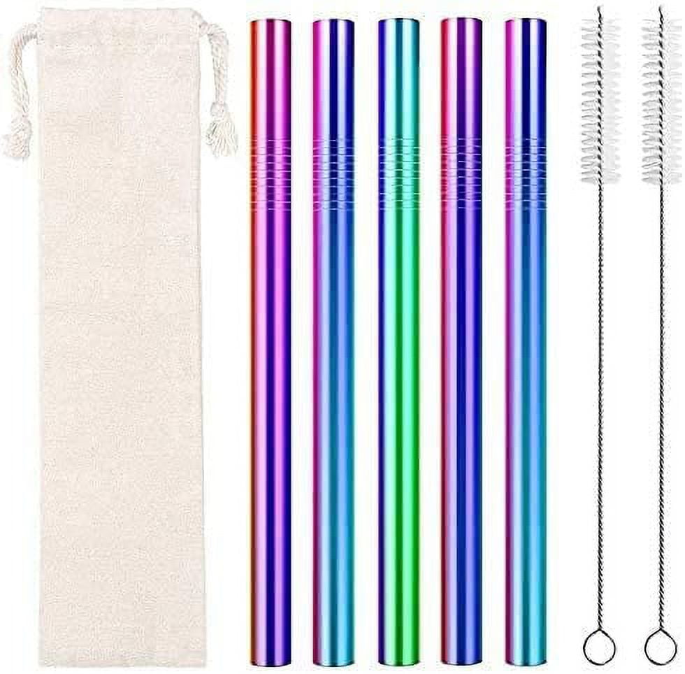 Extra Wide Reusable Rainbow Stainless Steel Boba Smoothie Straws, 12mm ...